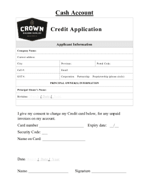 Fillable Online Cash Account Credit Application Fax Email Print - pdfFiller