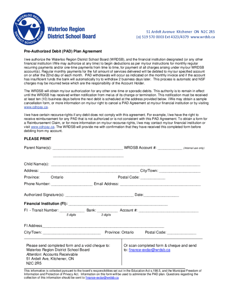 Fillable Online Pre-authorized Debit (pad) Plan Agreement Fax Email Print - pdfFiller