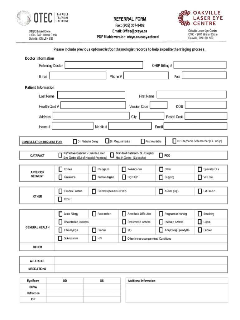 Fillable Online Referral Form for Eye Centre Fax Email Print - pdfFiller