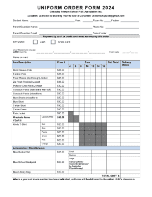 Fillable Online Cottesloe Primary School Uniform Order Form 2024 Fax ...