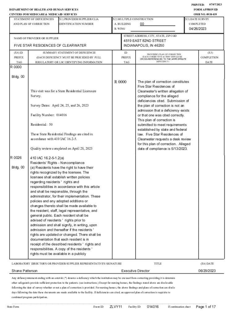 Fillable Online FIVE STAR RESIDENCES OF CLEARWATER Fax Email Print ...