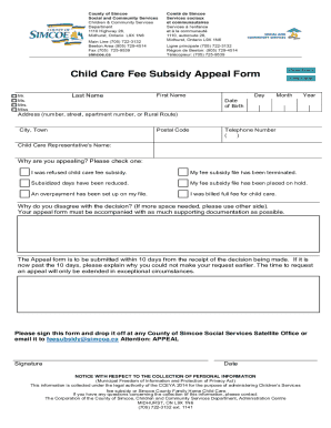 Fillable Online Child Care Fee Subsidy Appeal Form Fax Email Print ...