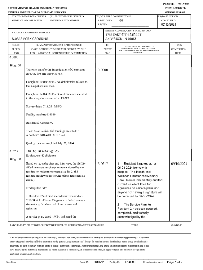 Fillable Online Cms Statement of Deficiencies Fax Email Print - pdfFiller