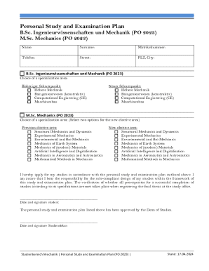 Fillable Online Personal Study and Examination Plan (po 2023) Fax Email ...