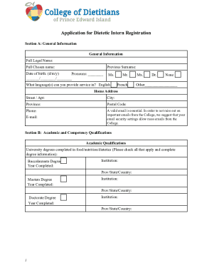 Fillable Online Dietetic Intern Registration Application Fax Email ...