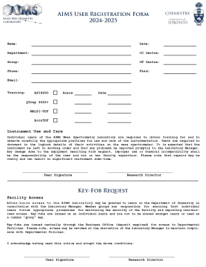 Fillable Online Aims Mass Spectrometry Laboratory User Registration Fax ...