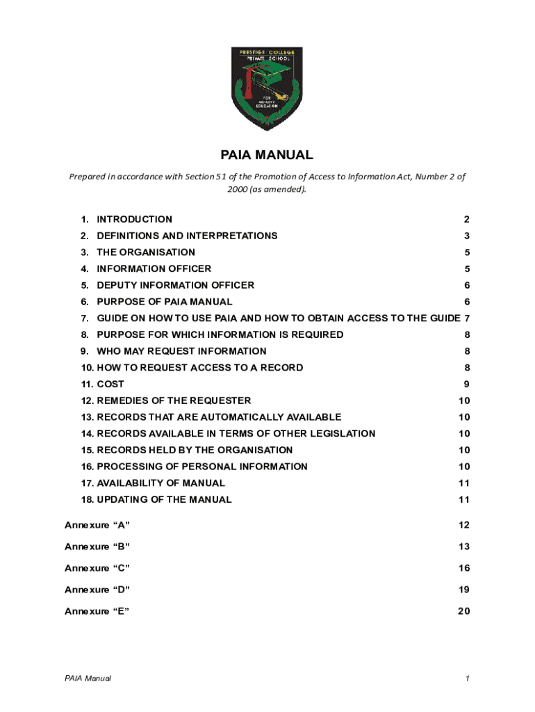 Fillable Online Prestige College - PAIA Manual - 24 Oct 2023 (Updated ...