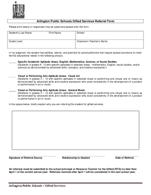 Fillable Online Arlington Public Schools Gifted Services Referral Form ...