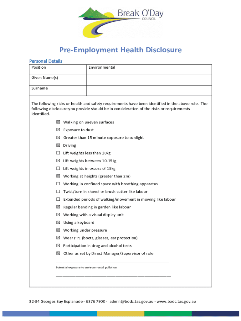 Fillable Online Pre-Employment Medical Form Fax Email Print - pdfFiller