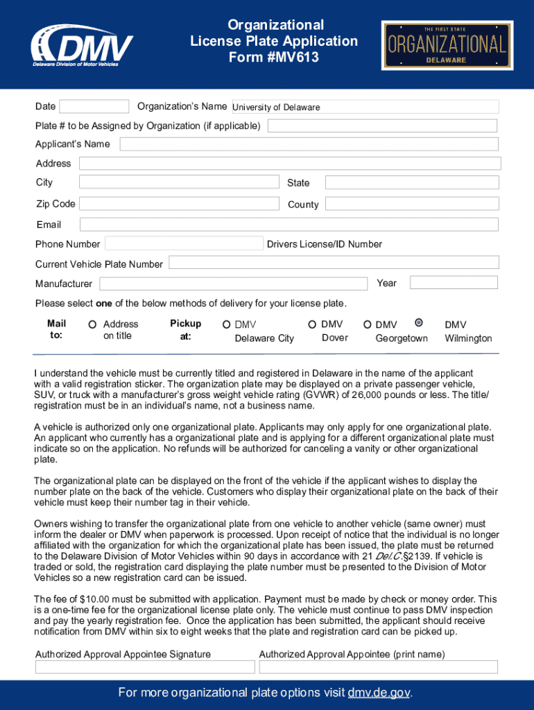 Fillable Online Vanity License Plates - Delaware Division of Motor ...