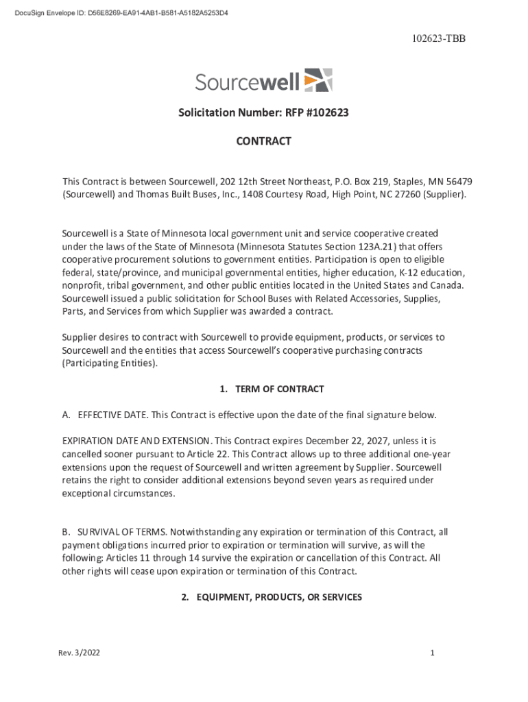 Fillable Online Sourcewell Contract With Thomas Built Buses, Inc. Fax ...