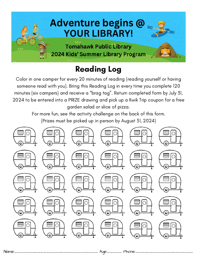 Fillable Online Reading Log for Campers Fax Email Print - pdfFiller