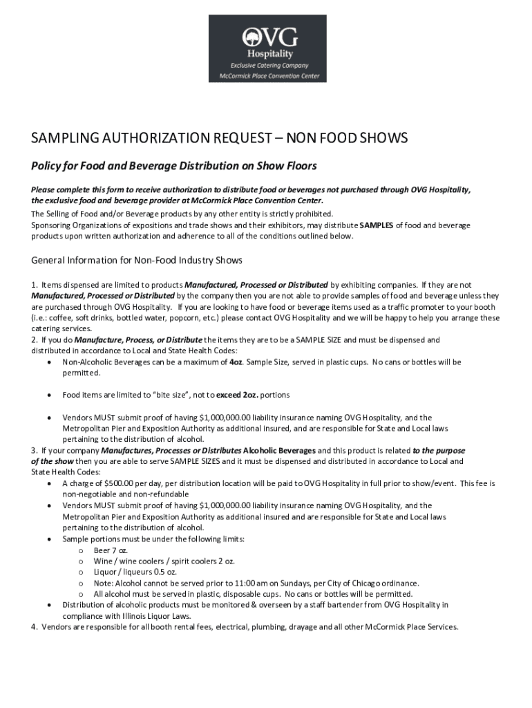 Fillable Online Sampling Authorization RequestNon Food Shows Fax Email Print - pdfFiller