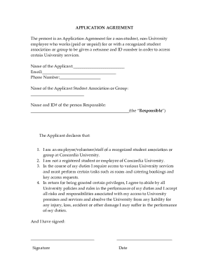 Fillable Online Application Agreement for Access to University Services ...