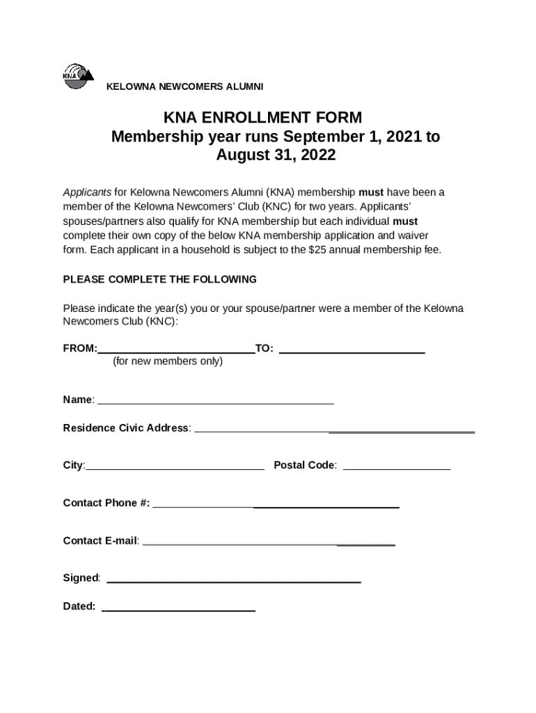 Kna Enrollment Doc Template | pdfFiller