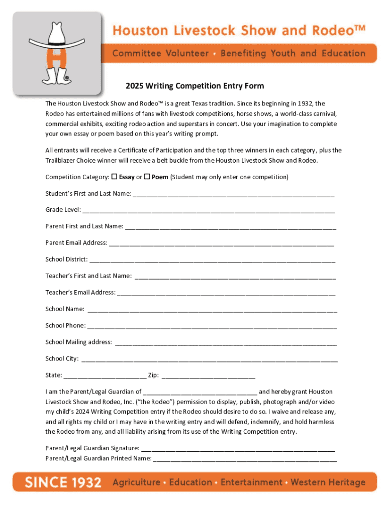Fillable Online 2025 Writing Competition Entry Form Fax Email Print ...