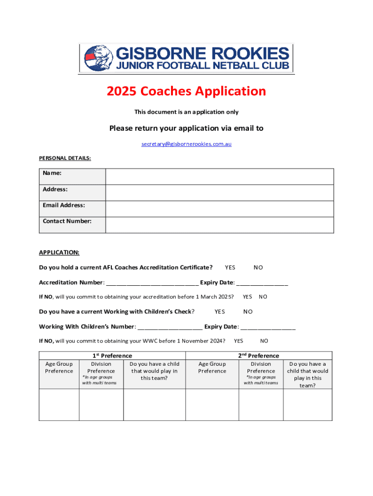 Fillable Online 2016-2024 Form St. Francis Youth Football Coach ...