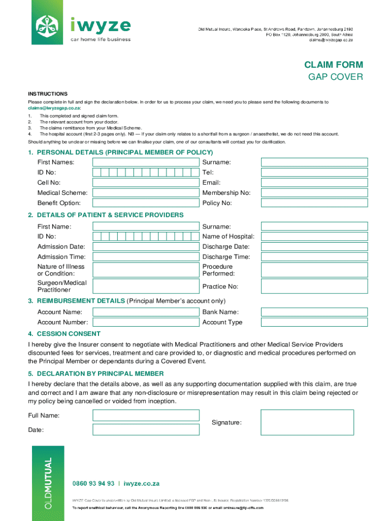 Fillable Online Fillable Online Gap Cover Claim Form - Kaelo Fax Email ...