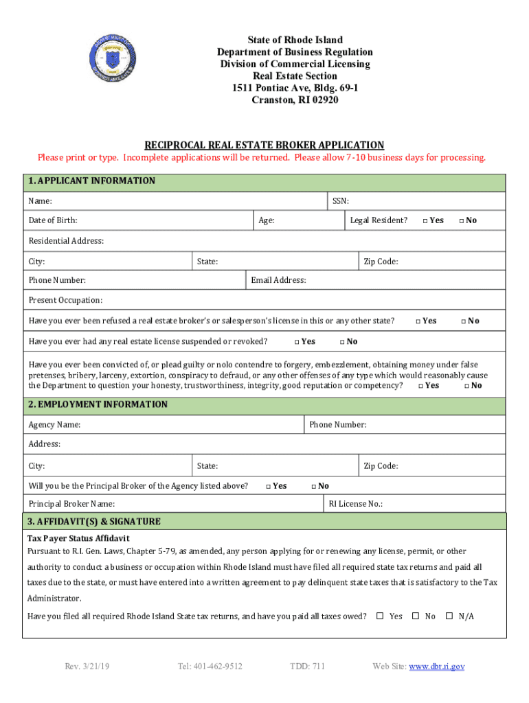 Fillable Online Requirements for Reciprocal Real Estate Broker Fax Email Print - pdfFiller