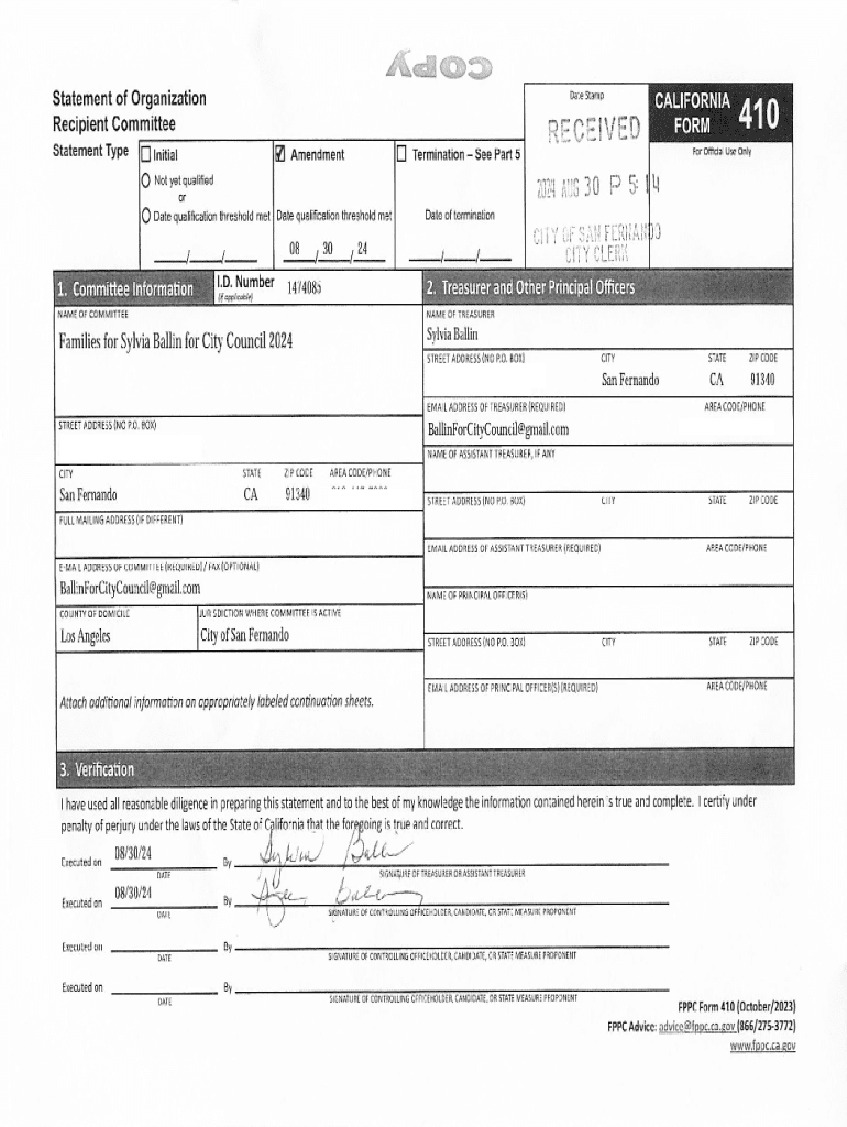 Fillable Online Form 410 : Statement Of Organization Fax Email Print - pdfFiller