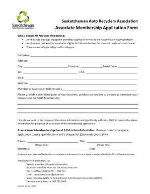 Fillable Online Saskatchewan Auto Recyclers Association Associate ...