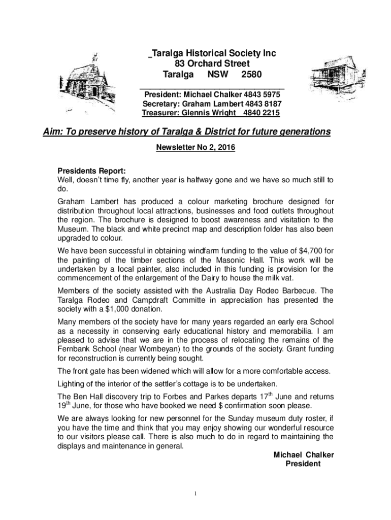 Fillable Online To preserve history of Taralga & District for future ...