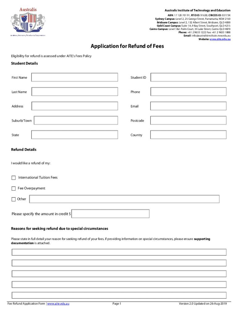 Fillable Online Application for Refund of Tuition Fees Fax Email Print - pdfFiller