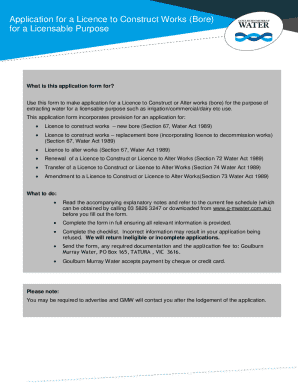 Fillable Online Application for a Bore Construction Licence Fax Email ...