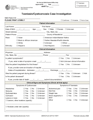 Fillable Online Taeniasis/cysticercosis Case Investigation Fax Email ...