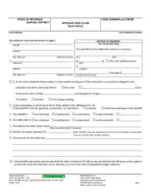 Fillable Online Small Claims Affidavit and Claim Form Fax Email Print ...