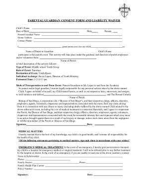 Fillable Online Parental Consent and Liability Waiver for Youth Group ...