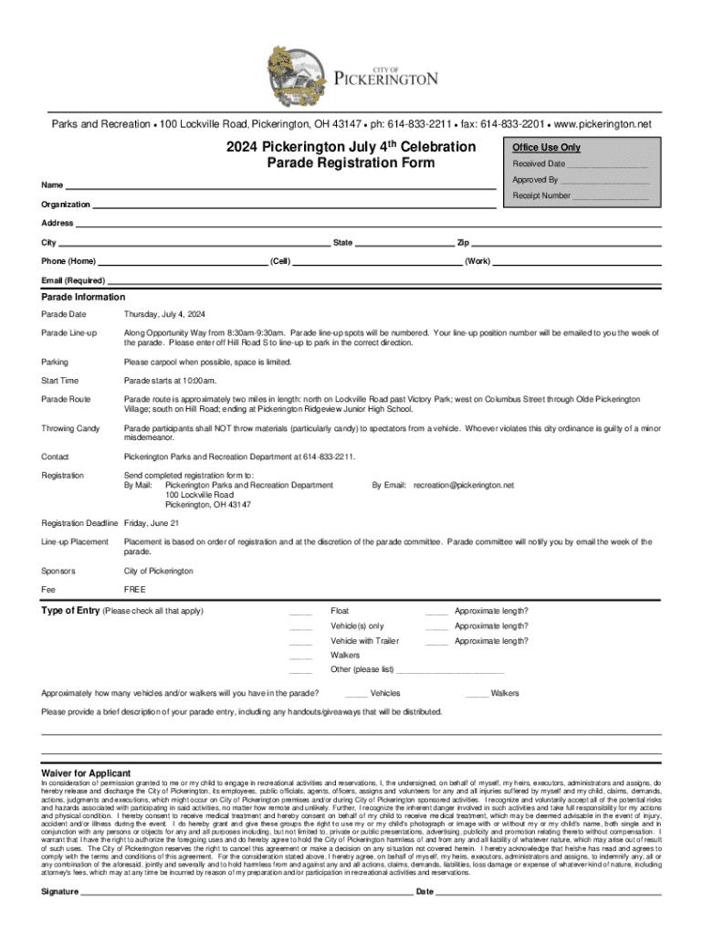 Fillable Online July 4th Parade Registration Fax Email Print - pdfFiller
