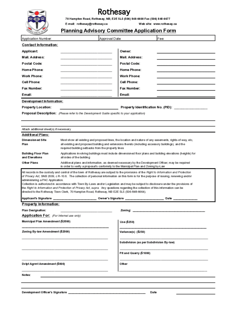 Fillable Online Rothesay Planning Advisory Committee Application Fax ...