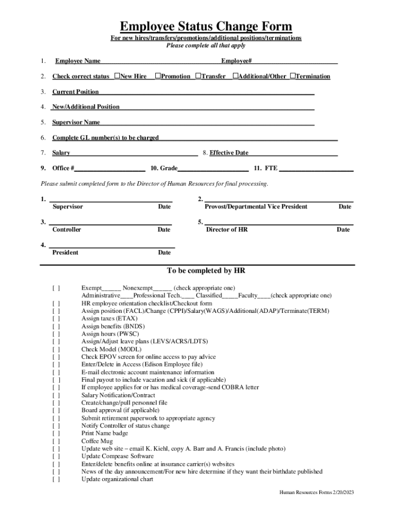 Fillable Online Employee Status Change Form Fax Email Print - pdfFiller