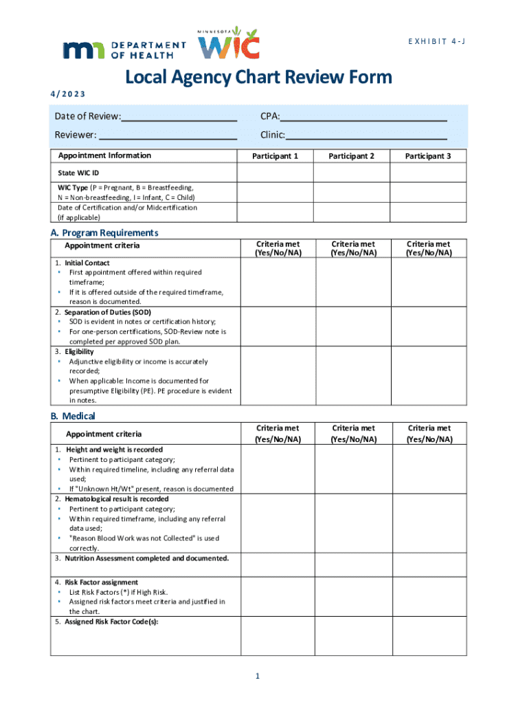 Fillable Online Local Agency Chart Review Form. Exhibit 4-J Local ...