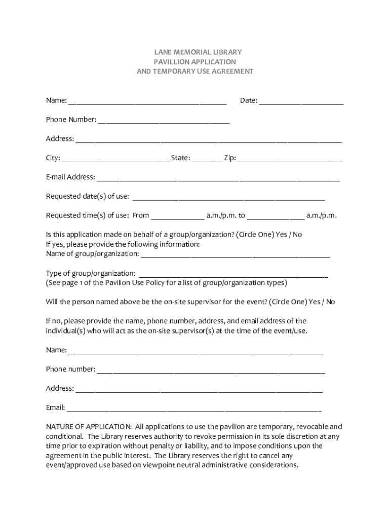Fillable Online Pavilion-Use-Application-Form.pdf Fax Email Print - pdfFiller