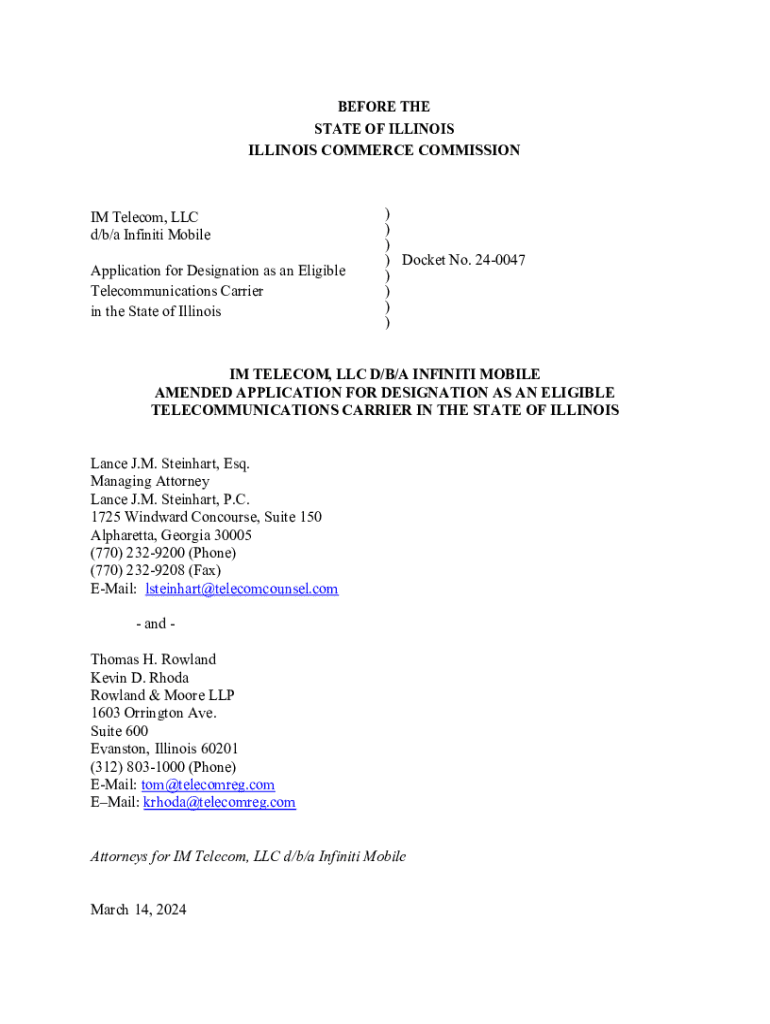 Fillable Online Im Telecom, Llc D/b/a Infiniti Mobile Application for ...