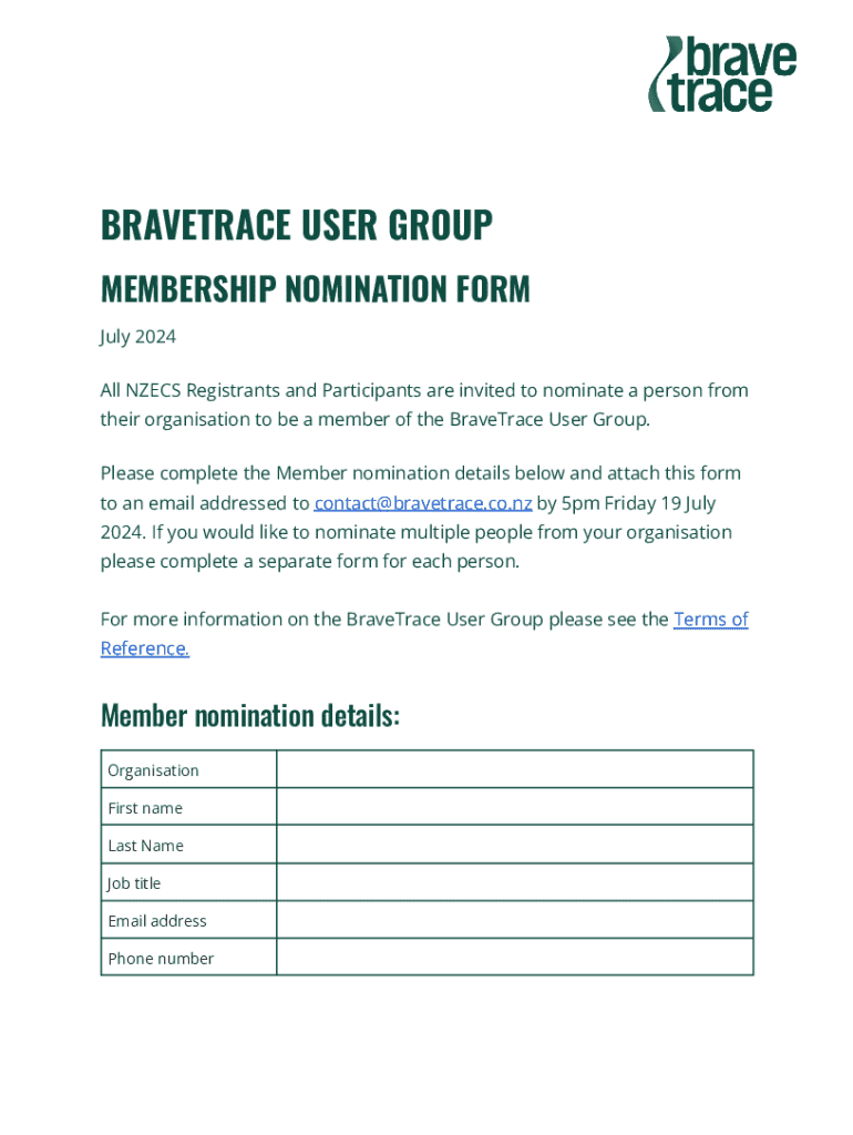 Fillable Online BraveTrace User Group membership nomination form Fax Email Print - pdfFiller