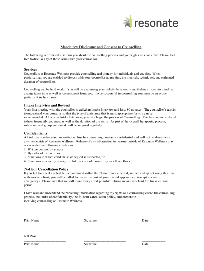 Fillable Online Mandatory Disclosure and Consent to Counselling Fax ...