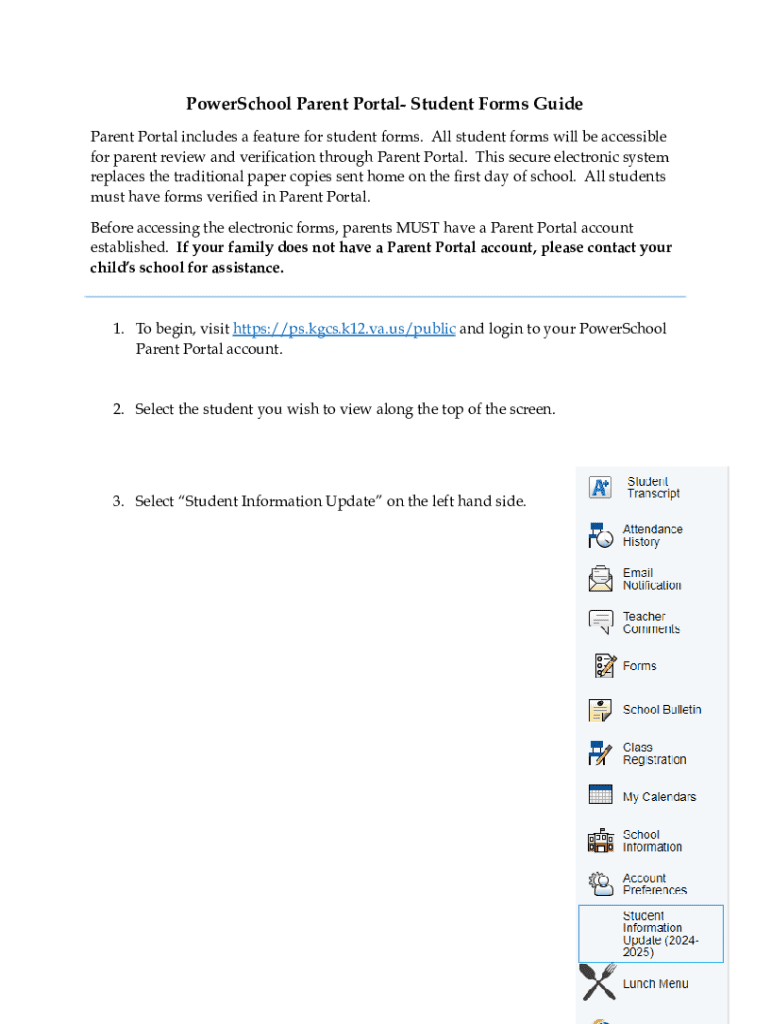 Fillable Online Powerschool Parent Portal - Student Forms Guide Fax Email Print - pdfFiller