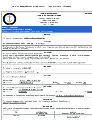 Fillable Online Foreign Corporation Application for Certificate of Authority Fax Email Print ...