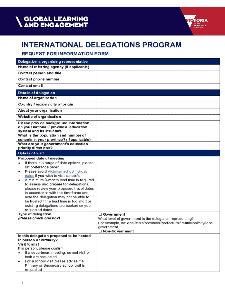 Fillable Online International Delegations Program - Request for Information Fax Email Print ...
