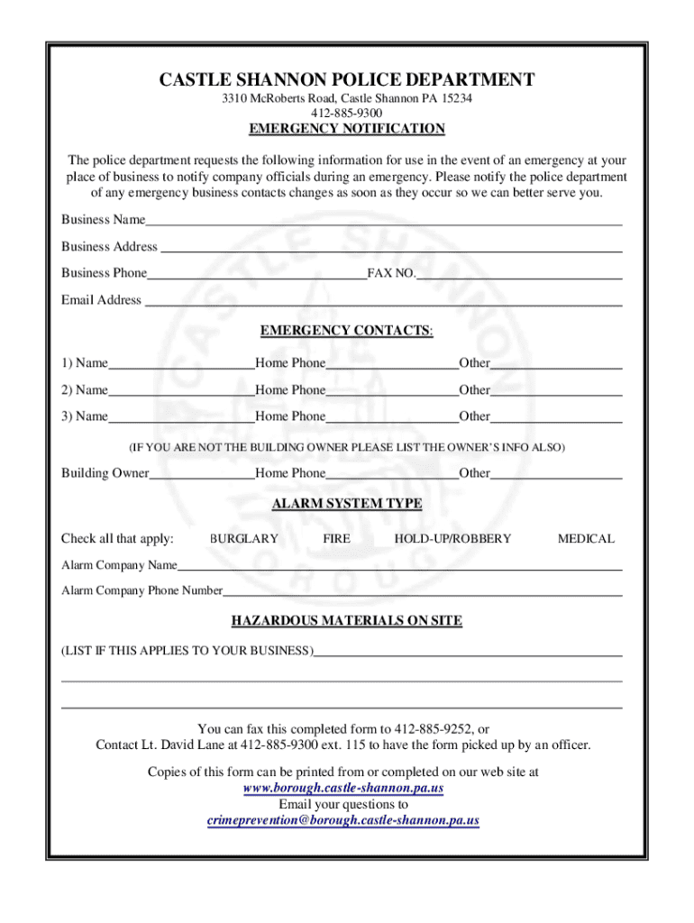 Fillable Online Emergency Notification for Businesses Fax Email Print ...