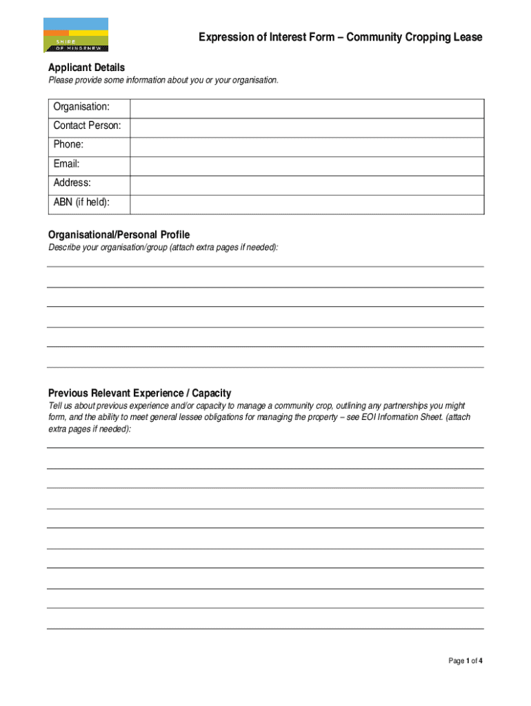Fillable Online Expression of Interest Form Community Cropping Lease ...