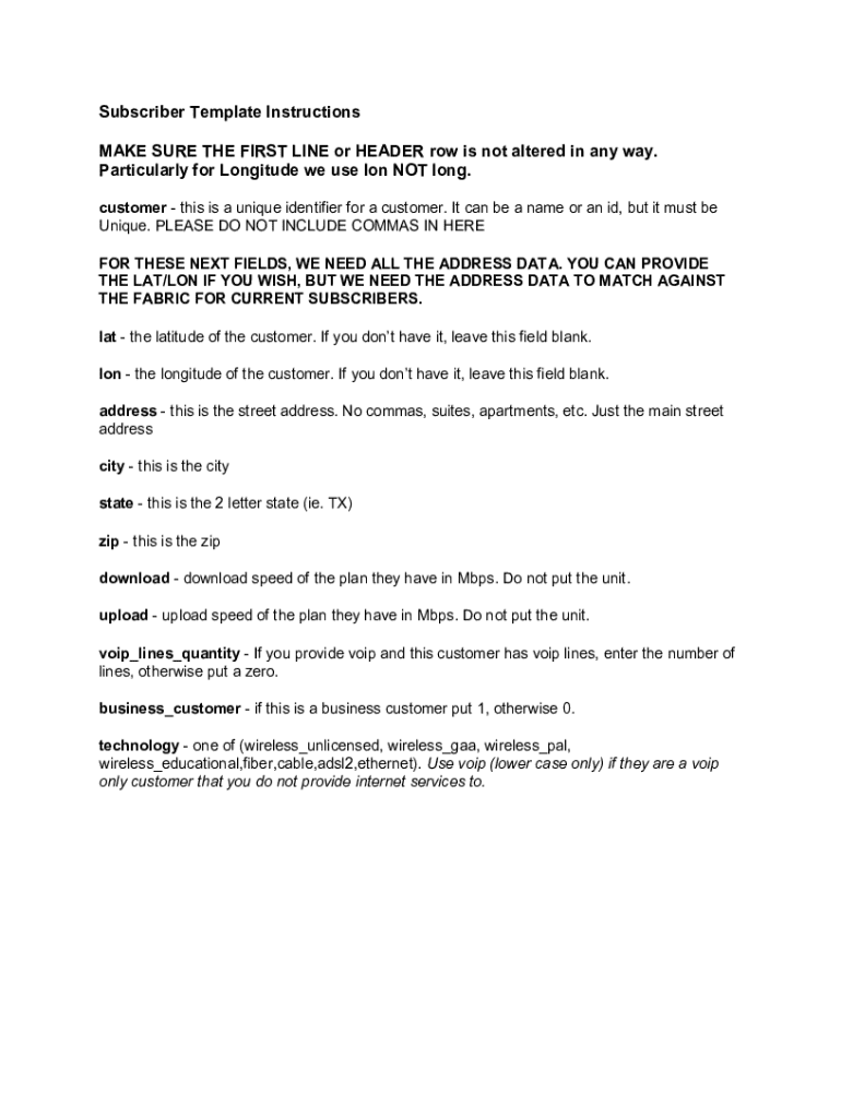 Fillable Online Instructions for Filling Out Subscriber Information Fax ...