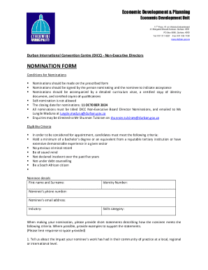 Fillable Online Nomination Form for Non-executive Directors at Durban ...