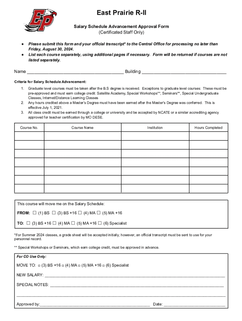 Fillable Online Salary Schedule Advancement Approval Form Fax Email Print - pdfFiller