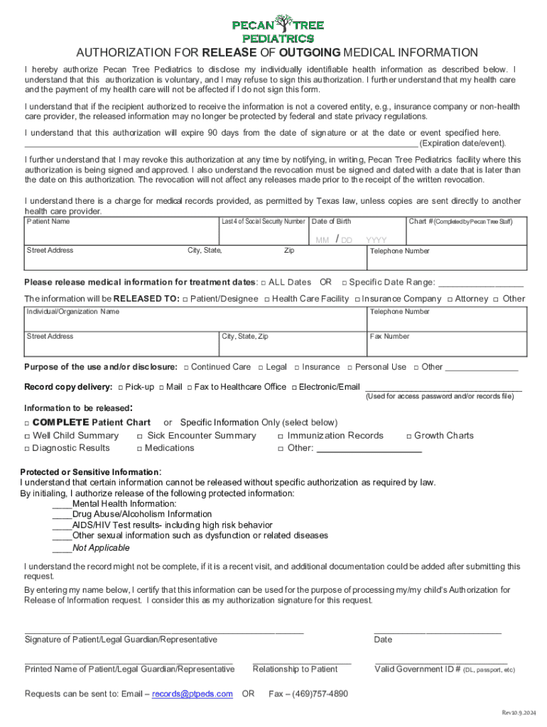 Fillable Online Authorization for Release of Outgoing Medical Information Fax Email Print ...