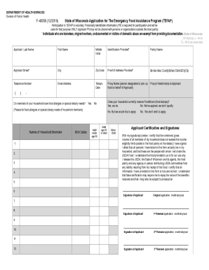 Fillable Online State of Wisconsin Application for the Emergency Food ...