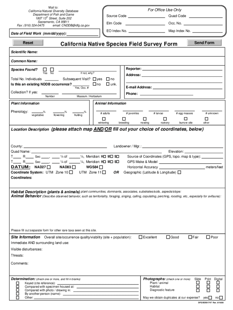 Fillable Online natspec. CNDDB Field Observation Form Fax Email Print ...